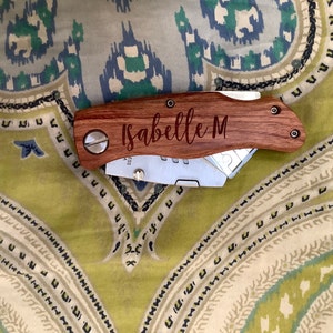 Personalized Engraved Folding Utility Knife With Wood Handle and Blade ...