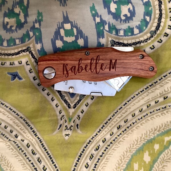 Personalized Engraved Folding Utility Knife With Wood Handle and Blade ...
