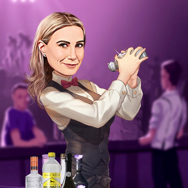Personalized Bartender Caricature, Mixologist, Barman Gifts, Barman ...