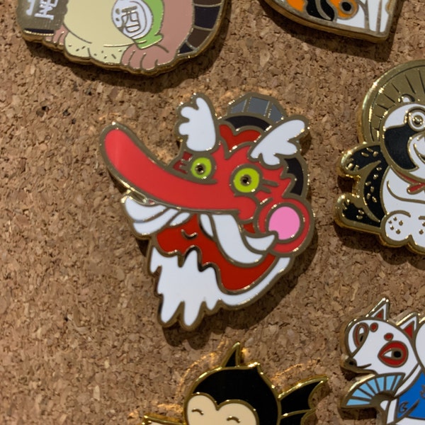 Fierce Tengu Pin - Yokai Lapel Pin - Hard Enamel Demon Pin - Japanese ...