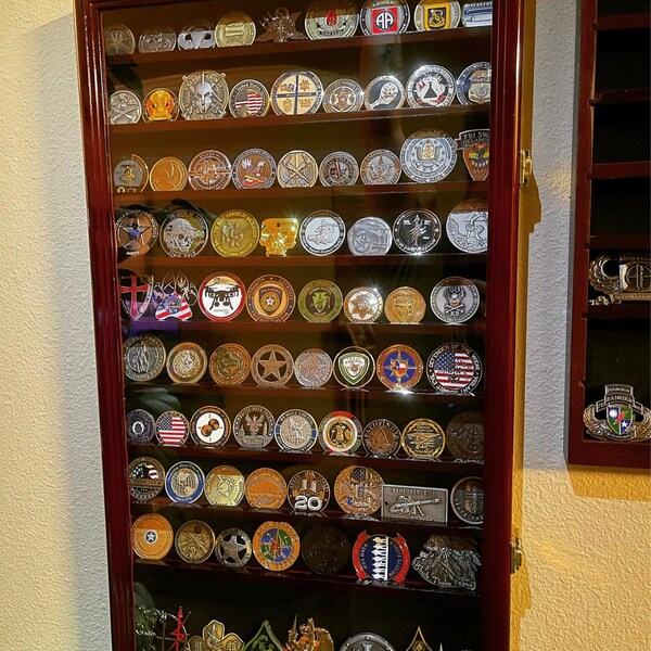 Large Military Challenge Coin Display Case Cabinet Holders Rack 98% UV ...
