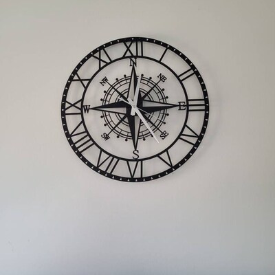 Unique Latin Numeral Compass Metal Wall Clock, Extra Large Modern ...