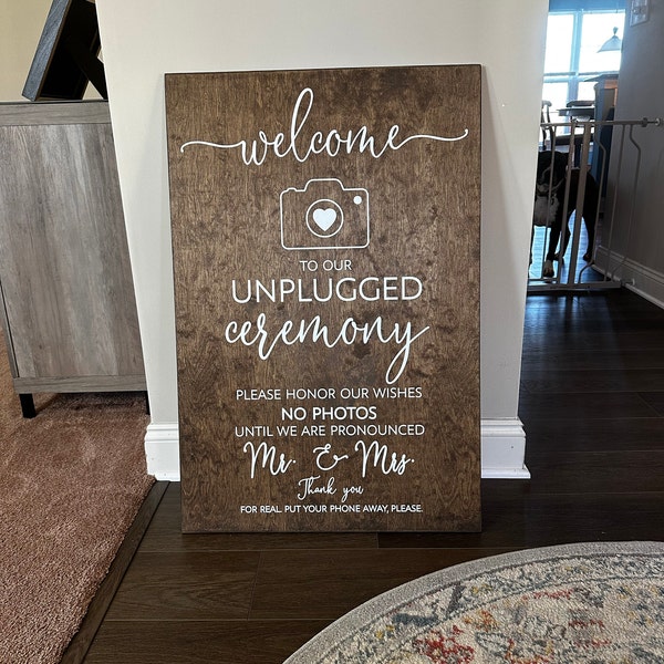 Unplugged Wedding Sign - Unplugged Ceremony Sign - Vertical Wooden ...