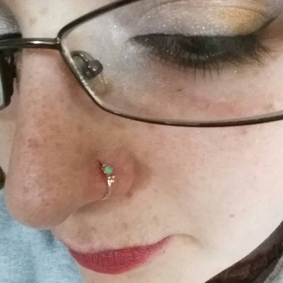 Gold Nose Ring 2mm Green Opal, Nose Piercing 20 Gauge, Septum Jewelry ...