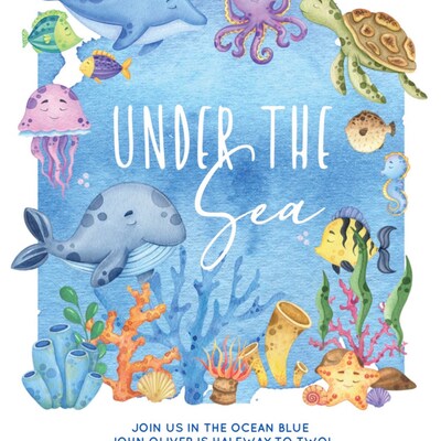 Under the Sea Birthday Party Invitation, Editable Canva Template, Beach ...