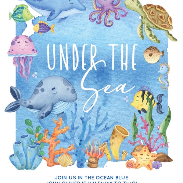 Under the Sea Birthday Party Invitation, Editable Canva Template, Beach ...