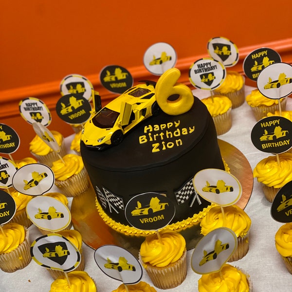 PRINTABLE Yellow Supercar Birthday Party Cupcake Toppers, DIGITAL ...