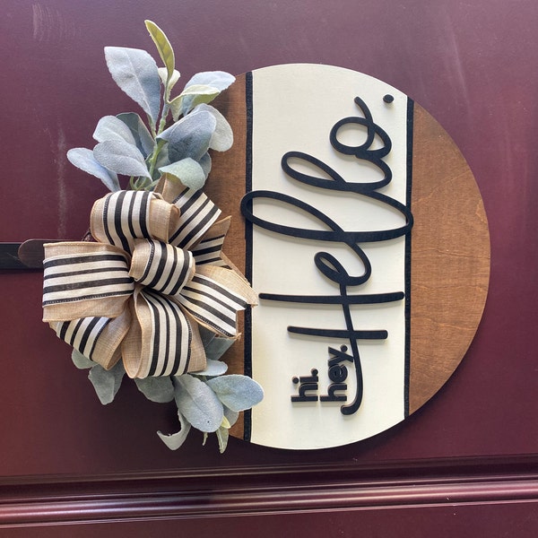 Hi Hey Hello Front Door Hanger Wreath, Wooden Housewarming Gift for New ...