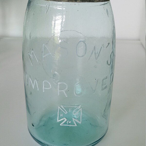 1890 to 1900 Quart Aqua Safety Wide Mouth Mason Salem Glass Works Salem ...