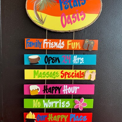 Backyard Paradise Hand Painted Wood Wall Hanger Sign Personalized Tiki ...
