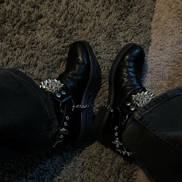 Four-row Tall Cone Studded Leather Bootstraps (pair) | SEXMAN LEATHER - Etsy