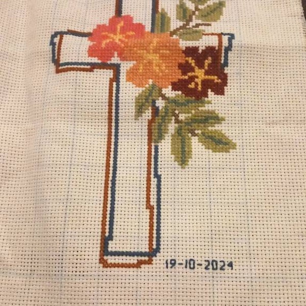 Religious Cross Stitch Christian Pattern With Flowers Embroidery for ...