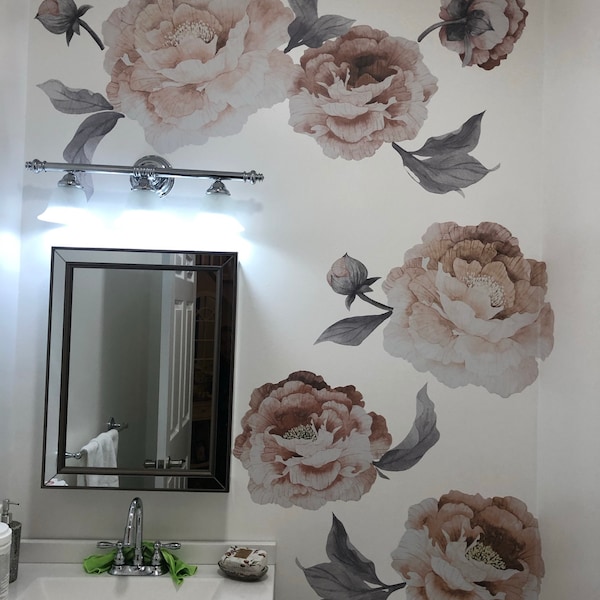Bloom Flower Wall Stickers, Light Grey - Peel and Stick Removable ...