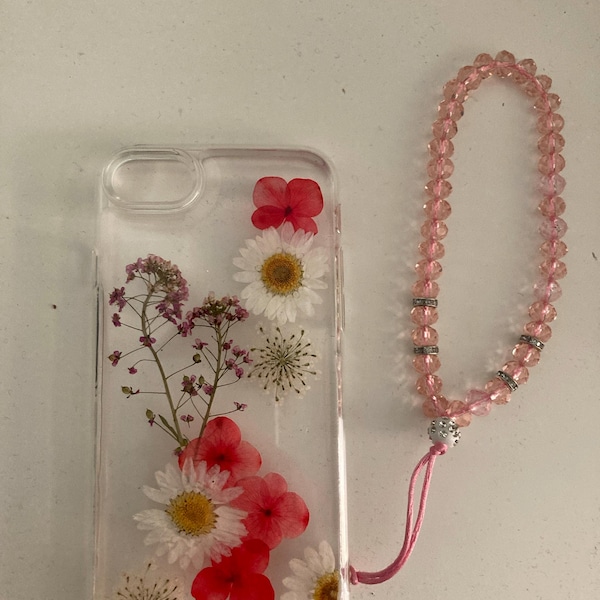 Pressed Real Pink Blue Flower Custom Name Phone Case for iPhone 16 15 ...