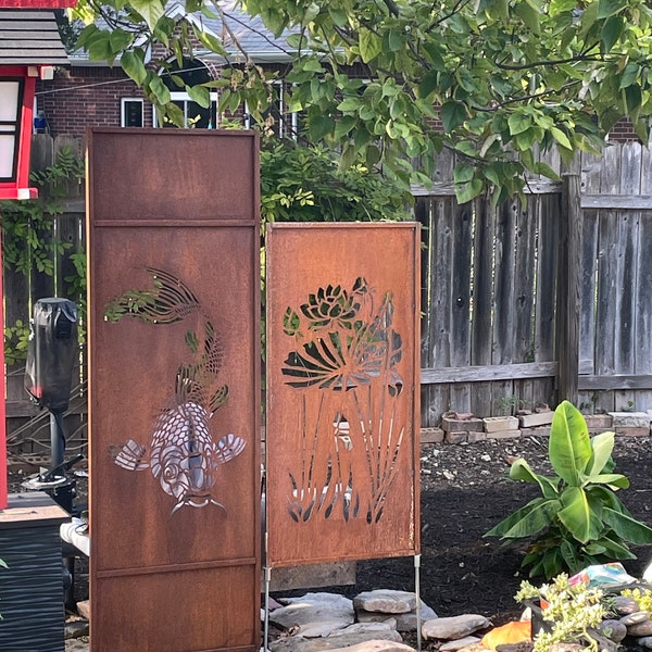 Koi Fish Metal Privacy Screen | Japanese Garden Art Panels (6x2ft ...