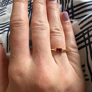 Ruby Dainty Baguette Stacking Ring, Gold Minimalist Ring, Simple Ruby ...
