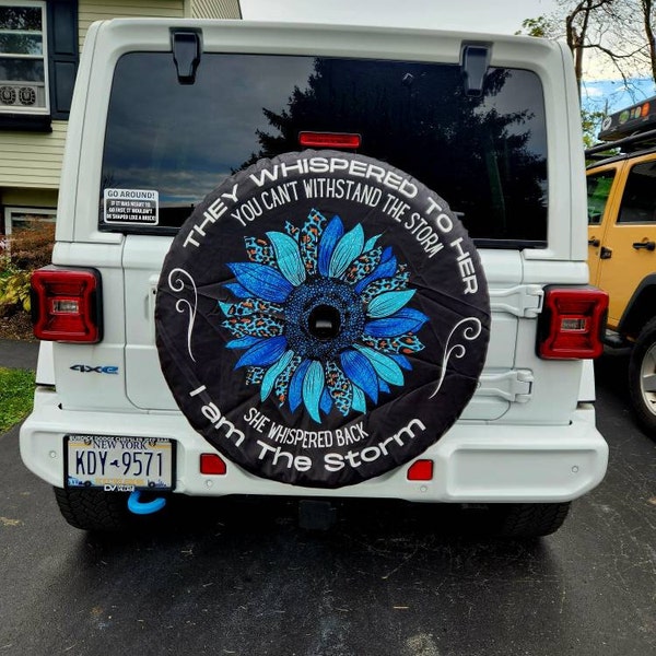 I Am the Storm, Spare Tire Covers for Women, Blue Sunflower Tire Cover ...