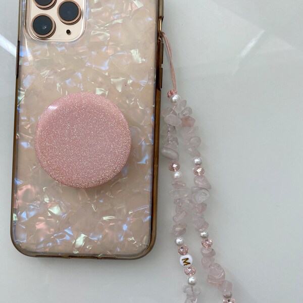Rose Quartz Gemstone Phone Strap, Healing Crystals Phone Chain, Pearl ...