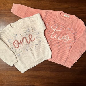 Hand Embroidered One Sweater First Birthday Sweater Hand Embroidered ...