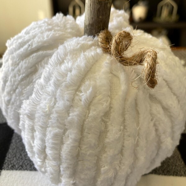 White Chenille Pumpkins Handmade, Rustic Fall Decorations Autumn ...