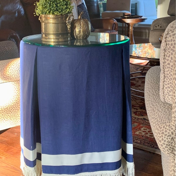 Custom LINEN Box Pleats Table Skirt, Round, Console Fringed Tablecloth ...