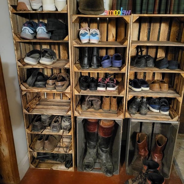 Wooden Shoe Rack Rustic Vintage Shoe Organizer for Entryway Handmade ...
