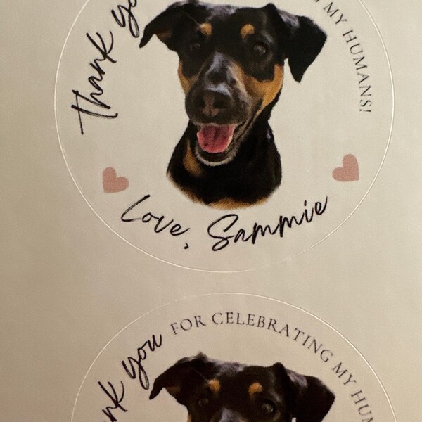Custom Dog Wedding Favor Stickers, Dog of Honor Personalized Pet Photo ...