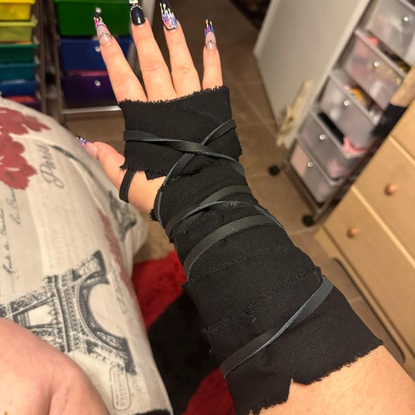 Distressed Black Cotton Hand Wraps, Primitive Leather Fist Wraps, Thumb ...