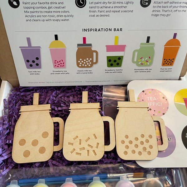 Boba Magnet Paint Kit, Bubble Tea Gift, Asian Magnets, Boba Party Decor ...
