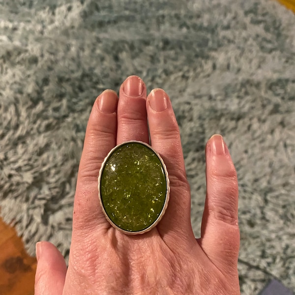 Large Peridot Ring Huge Statement Ring, August Birthstone Ring, Big ...