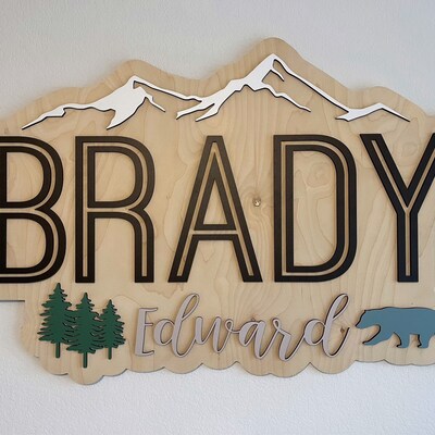 Mountains Name Sign, Large Wood Name Sign, Nursery Name Sign, Mountains ...