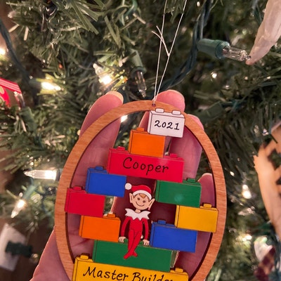Personalized Christmas Brick Builder Blocks Ornament Wood, Laser Cut ...