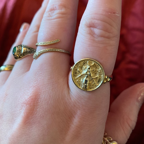 Hecate Ring • 925 Sterling Silver • Triple Goddess Coin Ring • Witchy ...