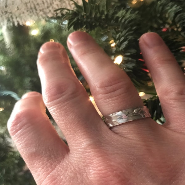 Band Tree Ring Nature Inspired Band Oak Leaf Ring Acorns Band Embossed ...
