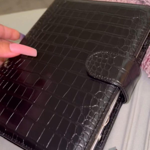 Black Leather A5 Planner Cover | Refillable 6-ring A5 Binder | Pebbled ...