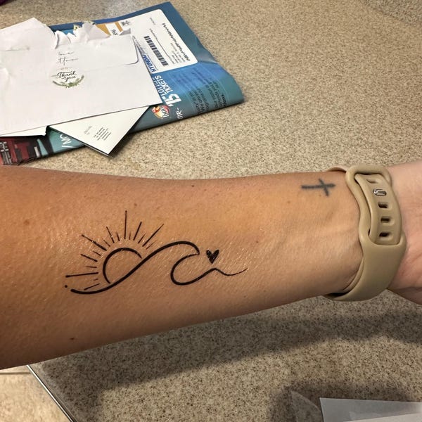 Wave Sun Heart Temporary Tattoo - Etsy