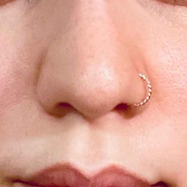 14K Solid Yellow Gold Seamless Continuous Twisted Nose Hoop Septum Ring ...