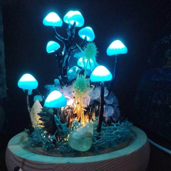Blue Handmade Mushroom Lamp | Whimsigoth Decor | Bedroom Decor |art ...