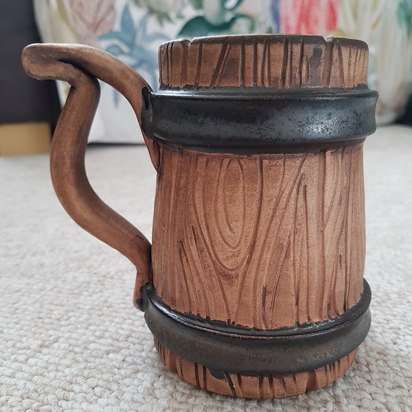Large Beer Mug: Handmade Rustic Pottery, Wood Keg Style - Etsy