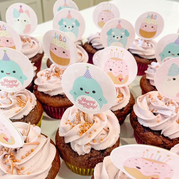 Squishmallows Birthday Squad Cupcake Toppers, INSTANT Download ...