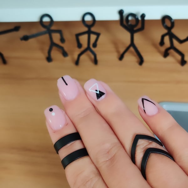 Double Black Adjustable Womens Ring, Matte Black Chevron Minimal Open ...