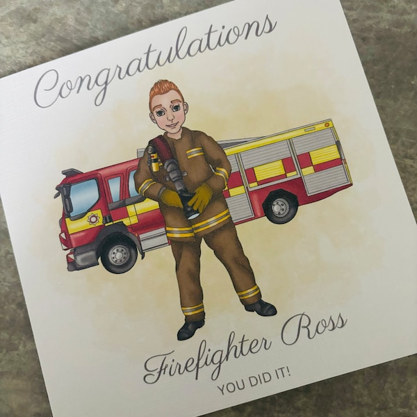 Congratulations Card for Firefighter, Personalised Card for Fireman ...