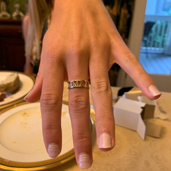 Real Gold Custom Roman Numerals Ring, Personalized Wedding Date Band in ...