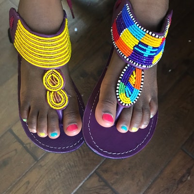 Maasai Sandals, African Sandals,beaded Sandals,summer Sandals, Handmade ...