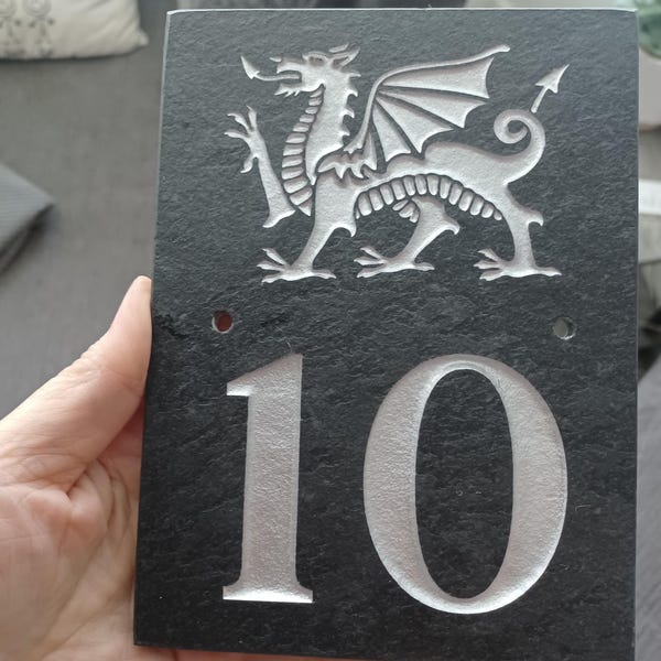 Engraved Slate House Number Plaque. Gold Silver White Personalised ...