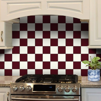 Peel and Stick Burgundy and Ivory Checkered Tile Vinyl, DIY Craft ...