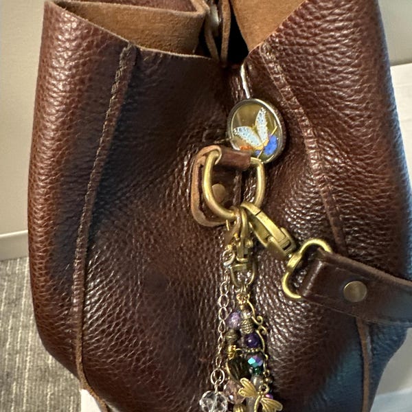 Leather Fringe Purse Charm Long Leather Bag Charm Copper Leather Tassel ...