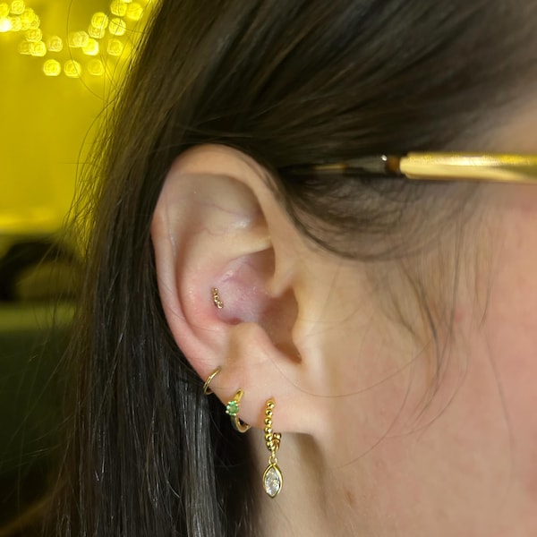 14k Solid Gold Ruby Heart Cartilage Piercing Pink Heart Helix Stud ...