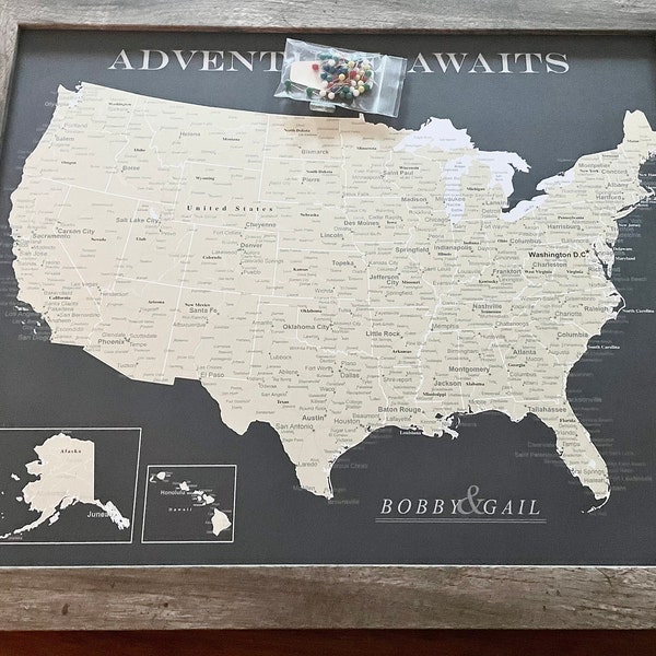 USA Push Pin Map With Frame & 50 Push Pins, Road Trip Map, Travel Map ...