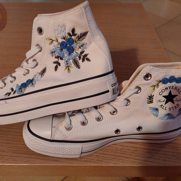 Custom Converse Platform, Wedding Flowers Embroidered Platform Shoes ...